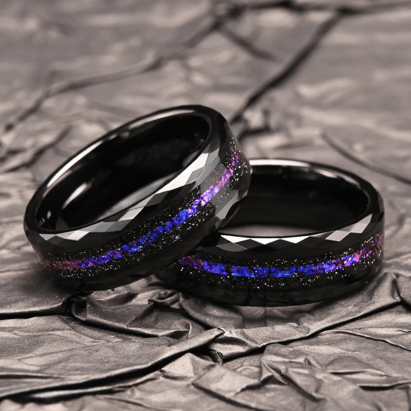 Bague tungstène galaxie noir & LGBT First